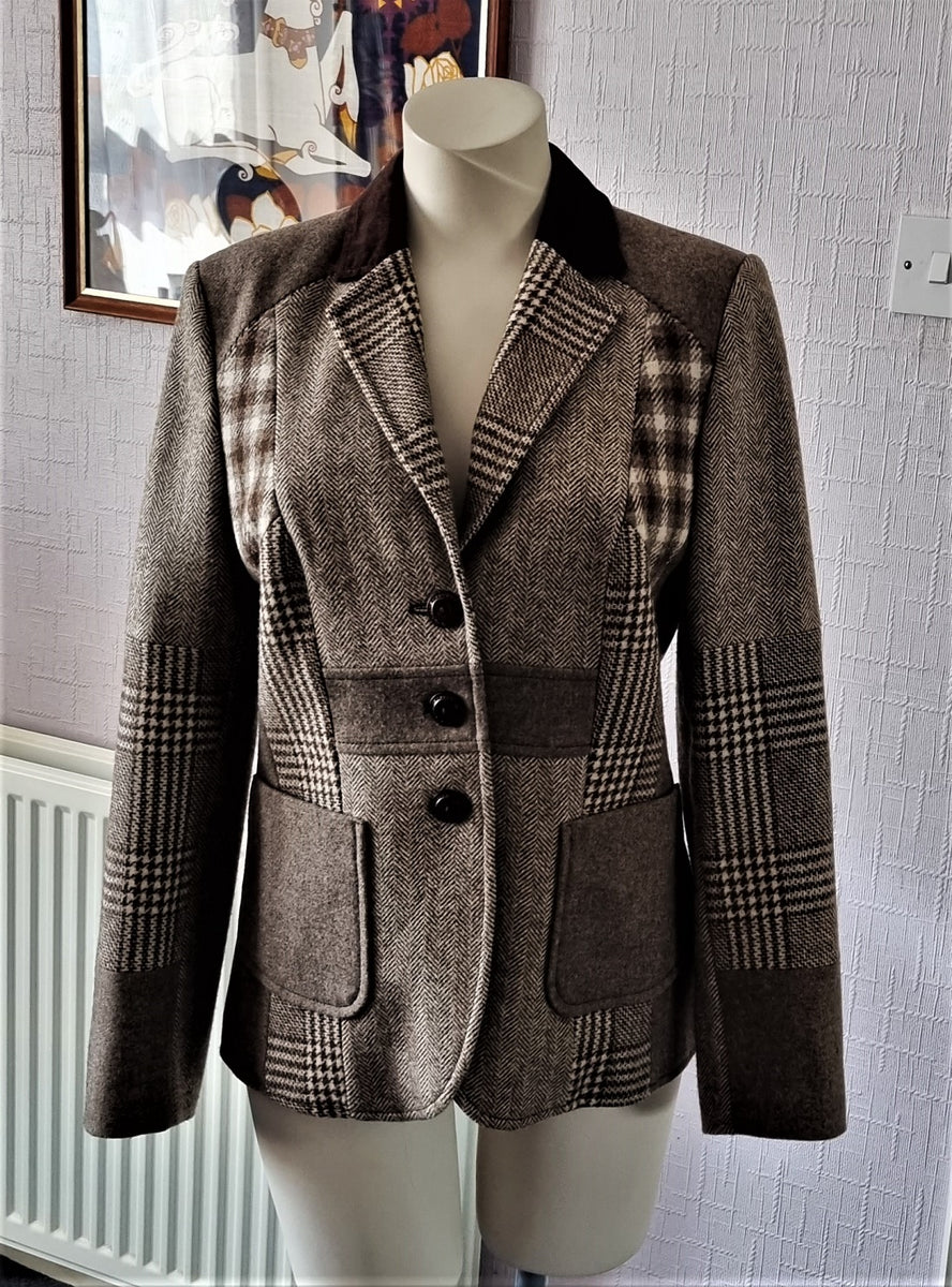 Brown patchwork tweed jacket with velvet trim – The Frockery