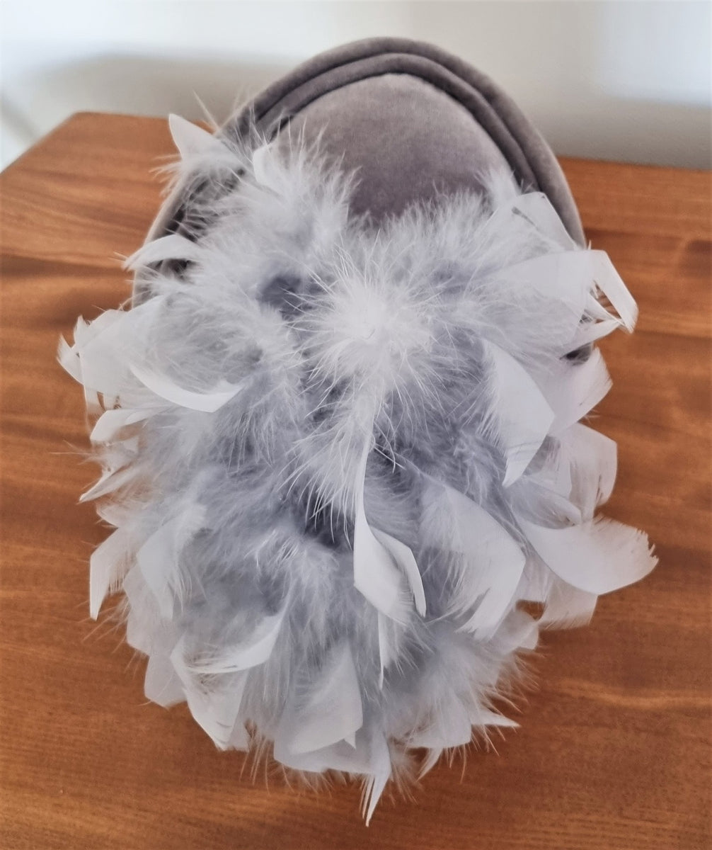 80s grey velvet pillbox hat with feather trim – The Frockery