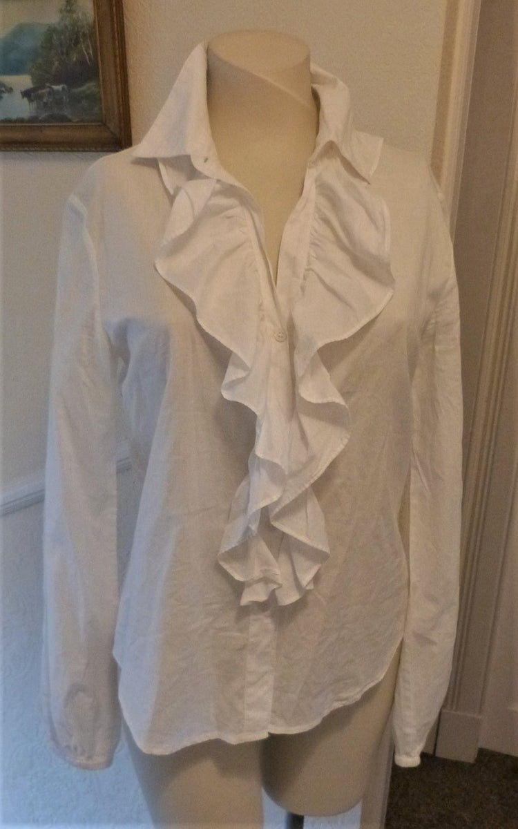 White jabot frilled blouse – The Frockery