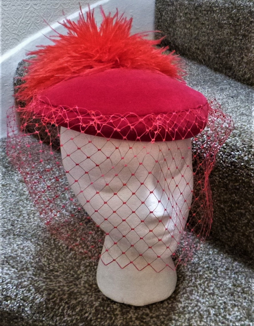 80s Right Impression red velvet hat with veil – The Frockery